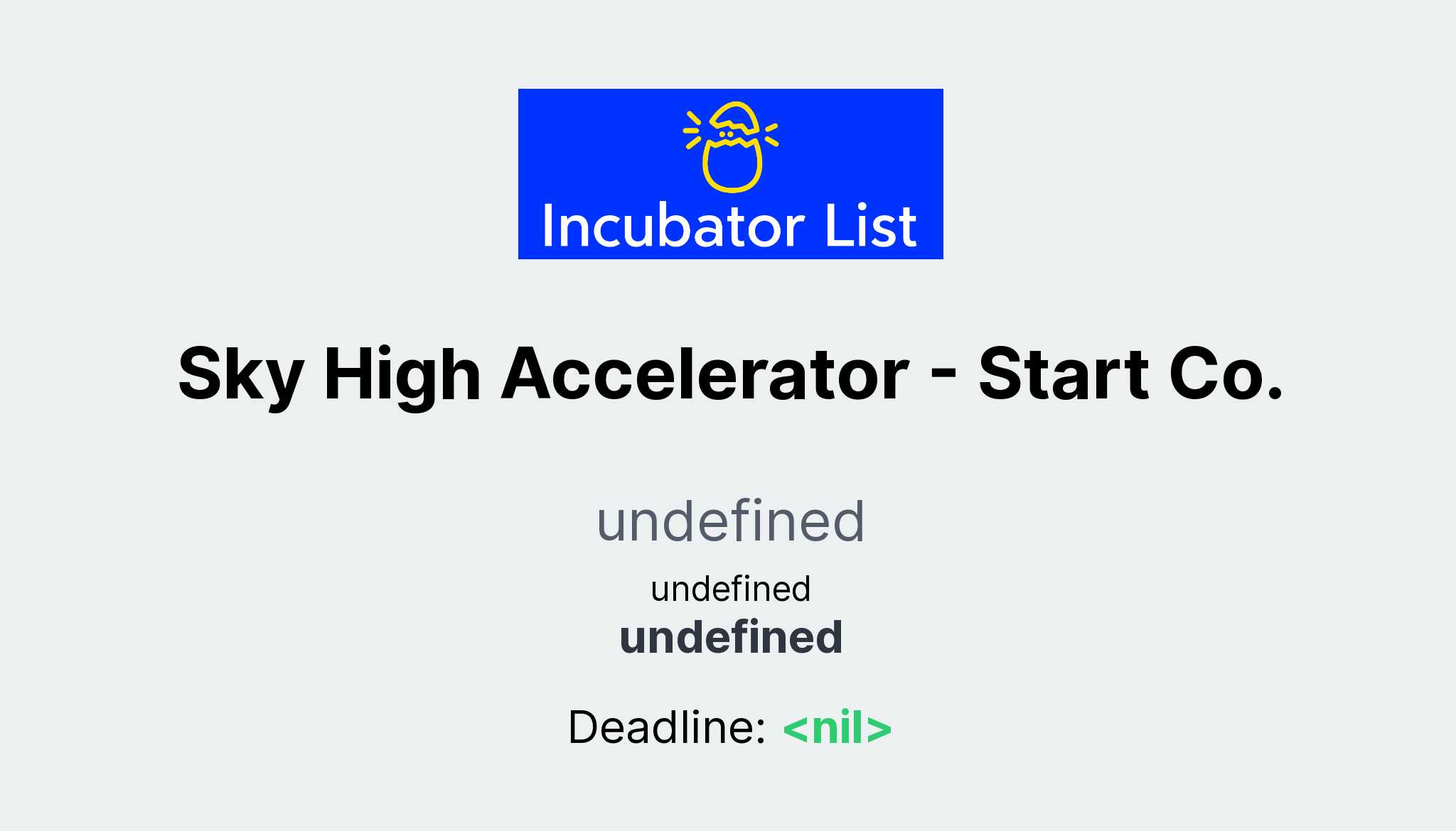 Sky High Accelerator - Start Co. - Key Information